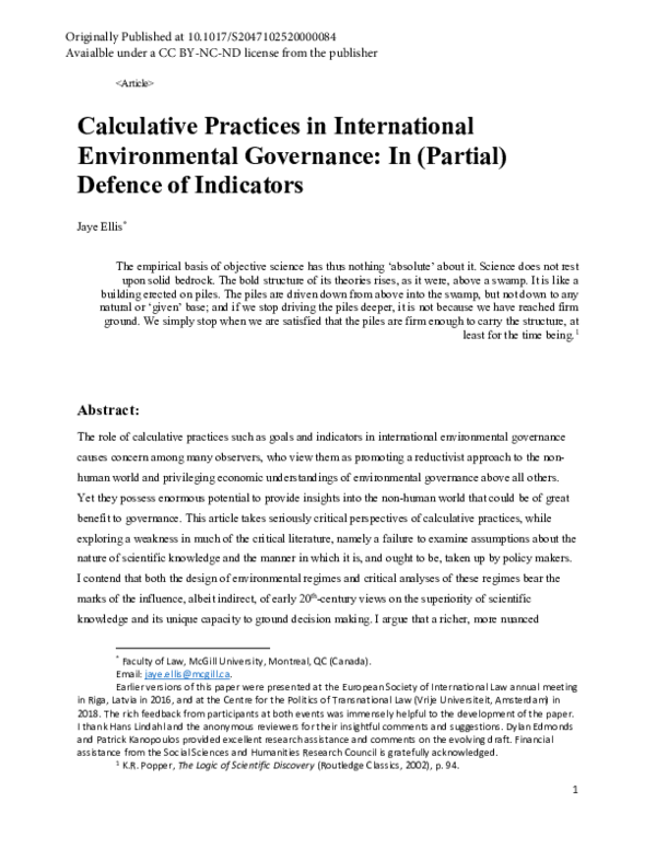 (PDF) Calculative Practices in International Environmental Governance ...