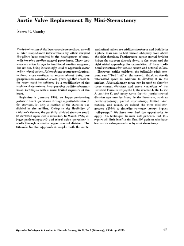 (PDF) Aortic Valve Replacement By Mini-Sternotomy