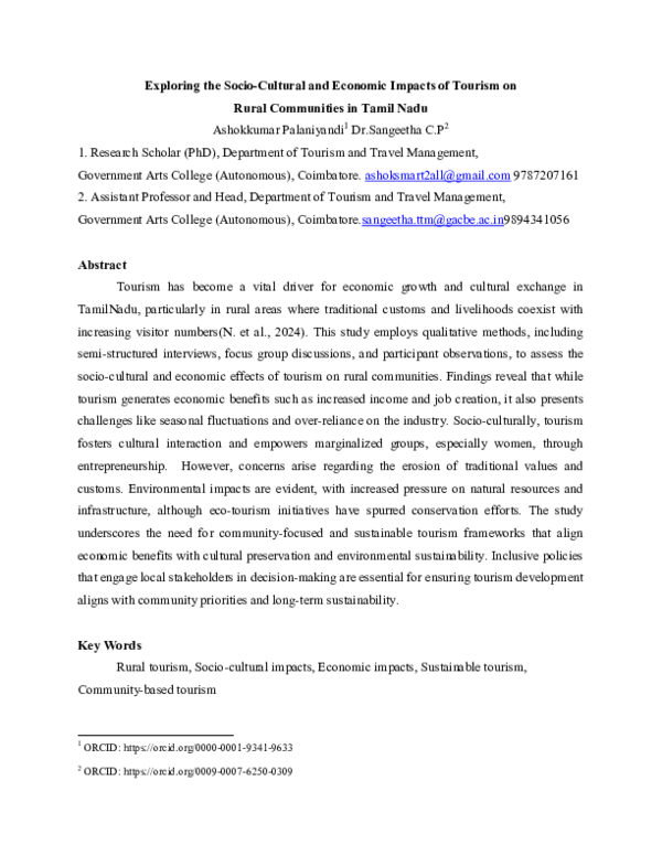 (PDF) Exploring the Socio-Cultural and Economic Impacts of Tourism on ...
