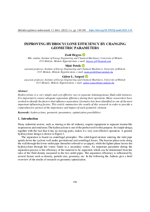 (PDF) Improving hydrocyclone efficiency by changing geometric parameters