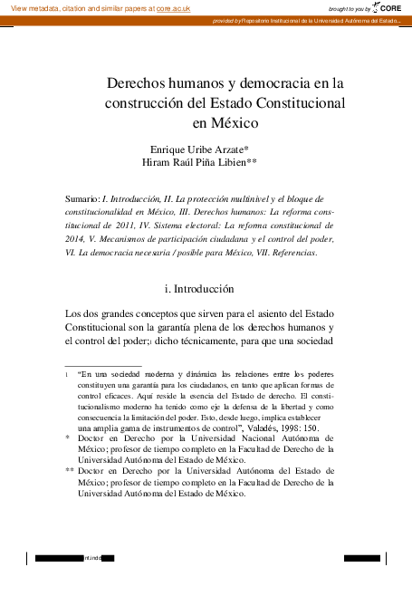 (PDF) Derechos Humanos y Democracia en La Construcción Del Estado Constitucional en México
