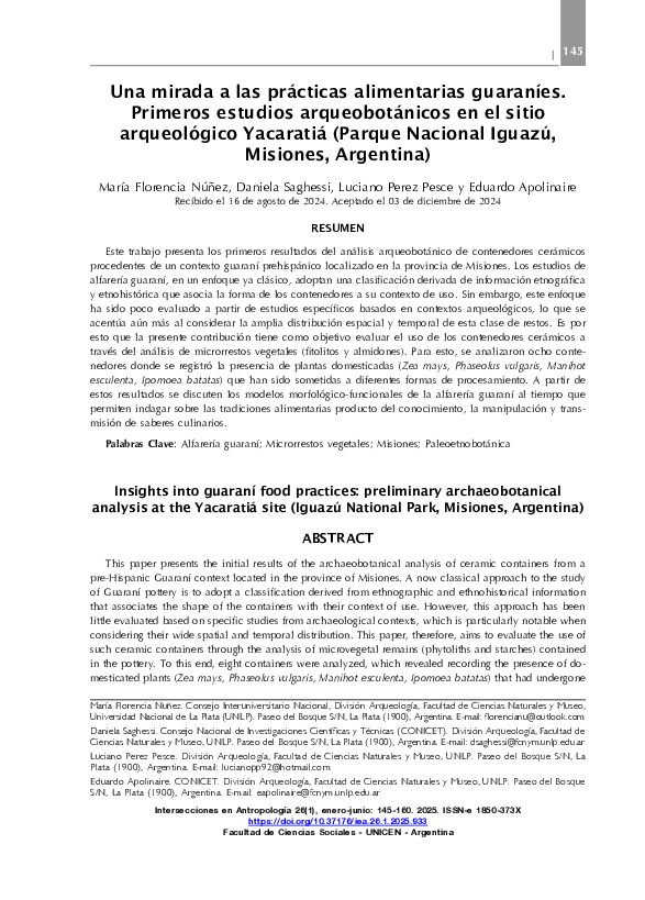 (PDF) Insights into guaraní food practices: preliminary ...