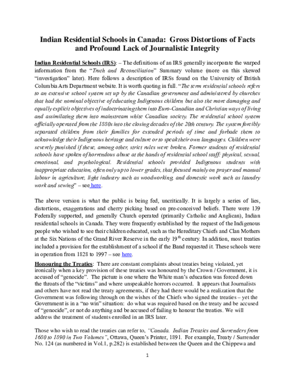 (PDF) Indian Residential Schools in Canada: Gross Distortions of Facts ...
