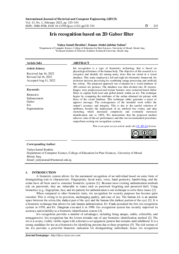 (PDF) Iris recognition based on 2D Gabor filter