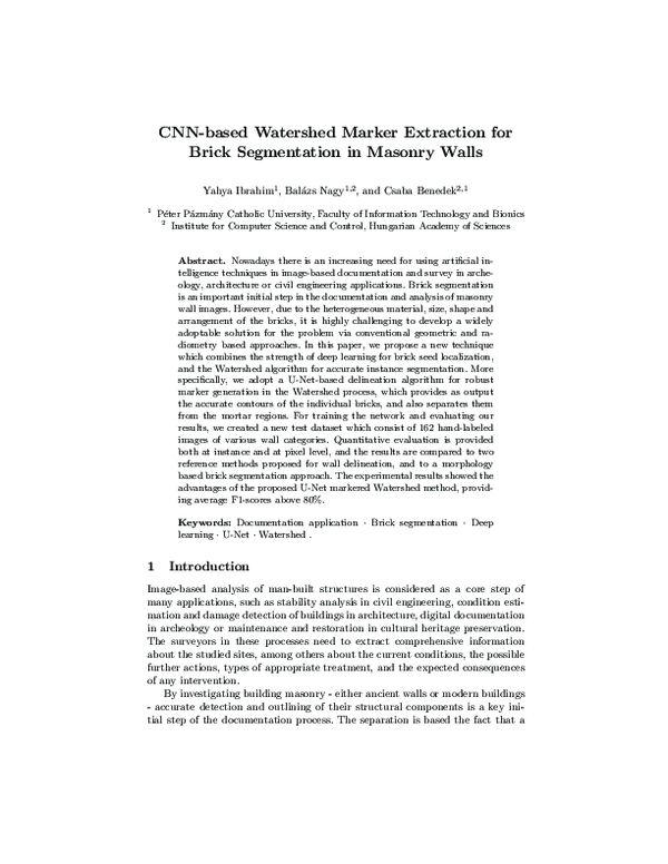Pdf Cnn Based Watershed Marker Extraction For Brick Segmentation In Masonry Walls