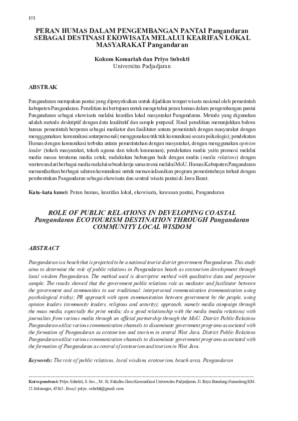 (PDF) Peran Humas Dalam Pengembangan Kawasan Pantai Pangandaran Sebagai ...