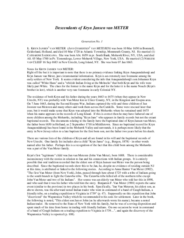 (PDF) Ancestors and Descendants of the Mohawk Kryn - Crine - Green Family
