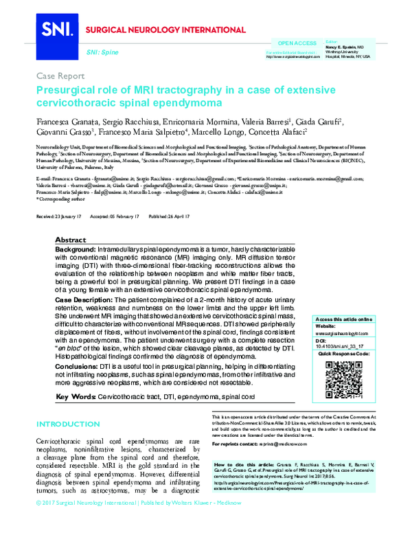 (PDF) Presurgical role of MRI tractography in a case of extensive ...