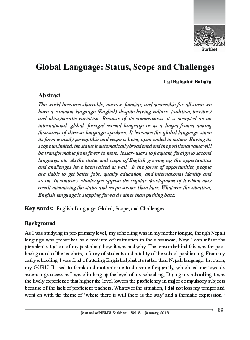 (PDF) Global Language: Status, Scope and Challenges