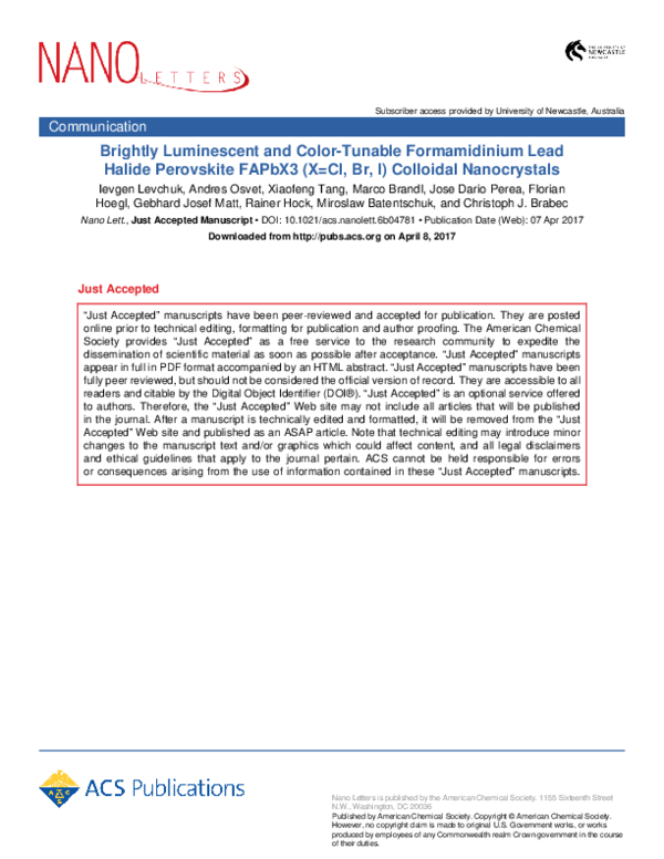 (PDF) Brightly Luminescent and Color-Tunable Formamidinium Lead Halide ...