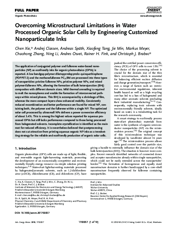 (PDF) Overcoming Microstructural Limitations in Water Processed Organic ...