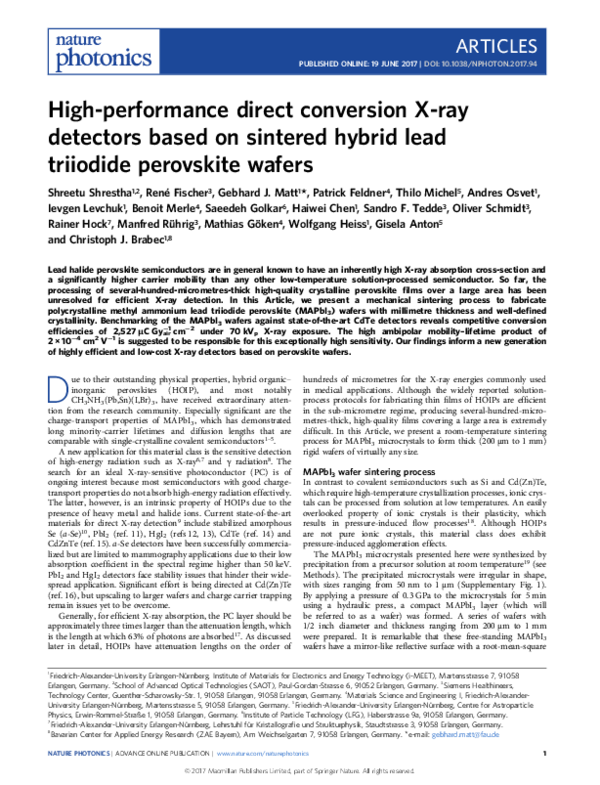 (PDF) High-performance direct conversion X-ray detectors based on ...
