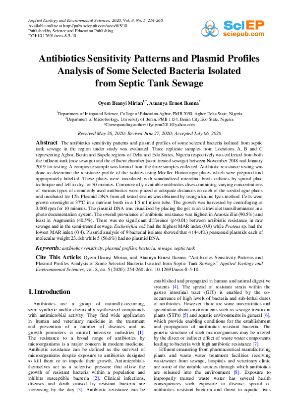 (PDF) Antibiotics Sensitivity Patterns and Plasmid Profiles Analysis of ...