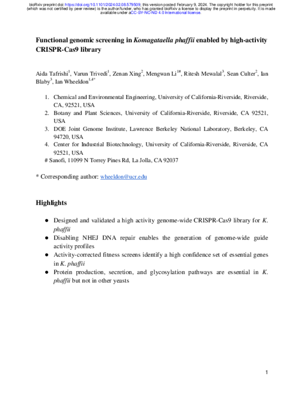 (PDF) Functional genomic screening in Komagataella phaffii enabled by ...
