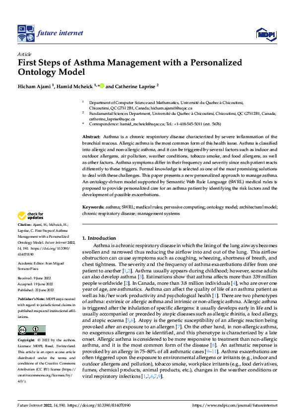 (PDF) First Steps of Asthma Management with a Personalized Ontology Model