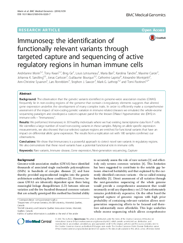 (PDF) Immunoseq: the identification of functionally relevant variants ...