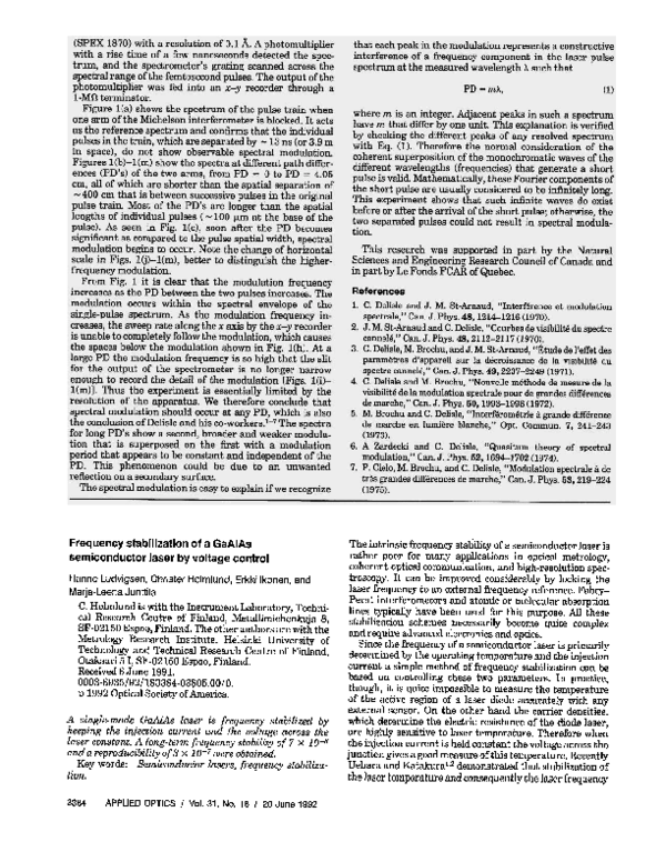 (PDF) Frequency stabilization of a GaAIAs semiconductor laser by voltage control