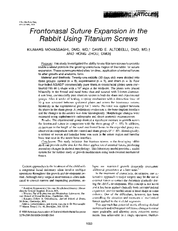 (PDF) Frontonasal suture expansion in the rabbit using titanium screws