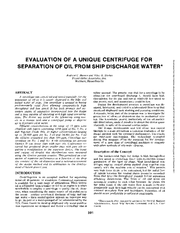 (PDF) Evaluation of a Unique Centrifuge for Separation of Oil from Ship ...