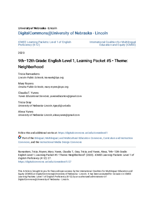 (PDF) 9th–12th Grade: English Level 1, Learning Packet #5 • Theme ...
