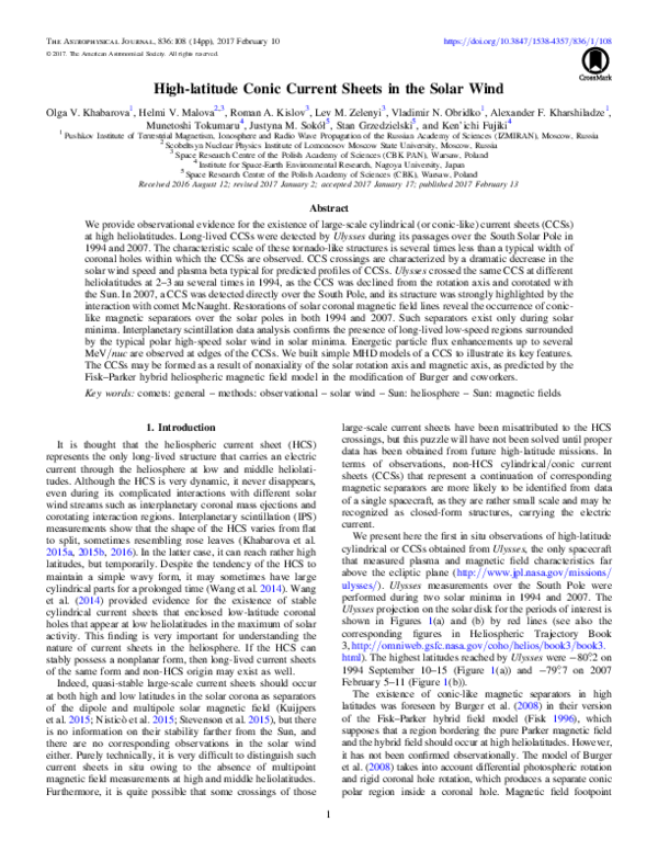 (PDF) High-latitude Conic Current Sheets in the Solar Wind