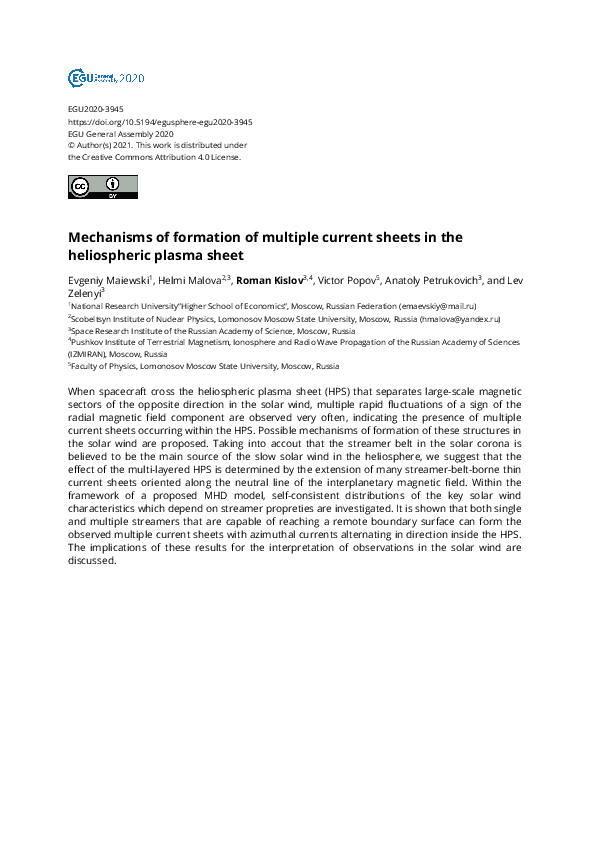 (PDF) Mechanisms of formation of multiple current sheets in the ...