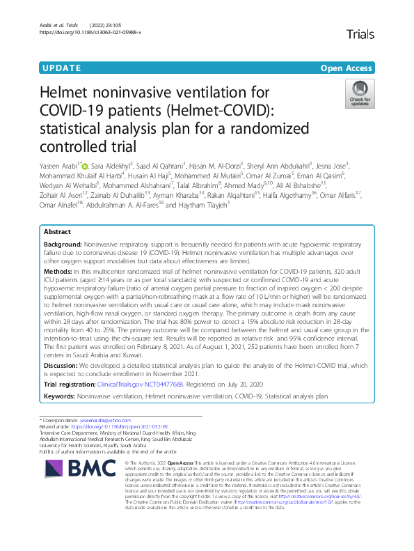 (PDF) Helmet noninvasive ventilation for COVID-19 patients (Helmet ...