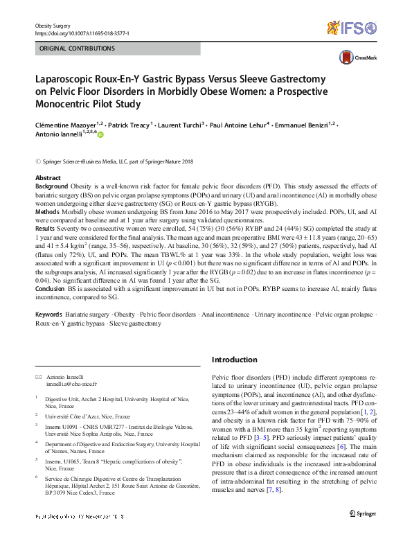 (PDF) Laparoscopic Roux-En-Y Gastric Bypass Versus Sleeve Gastrectomy on Pelvic Floor Disorders ...