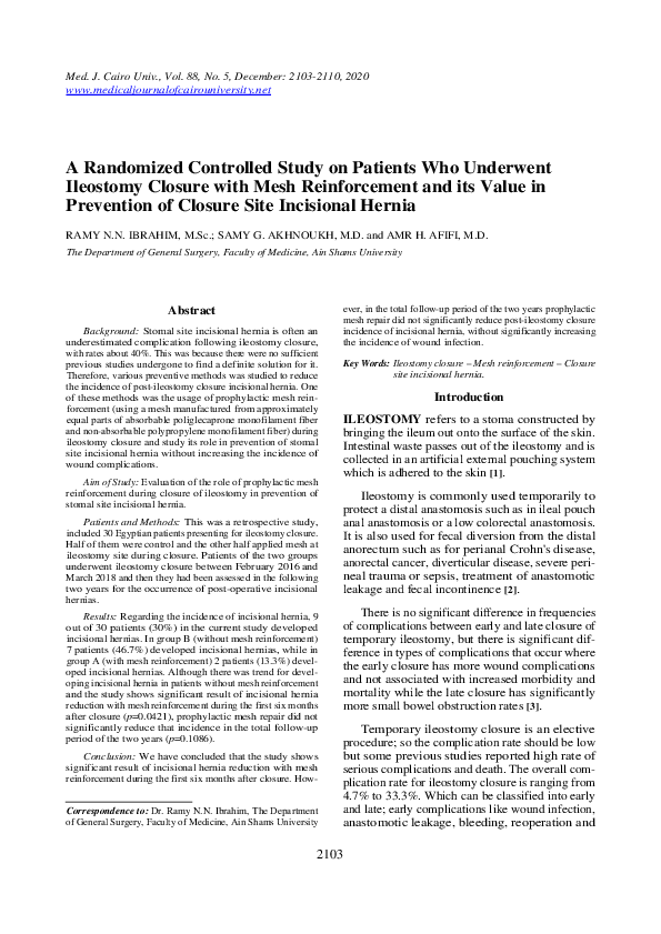 (PDF) A Randomized Controlled Study on Patients Who Underwent Ileostomy ...