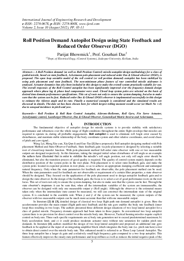 (PDF) Roll Position Demand Autopilot Design using State Feedback and ...