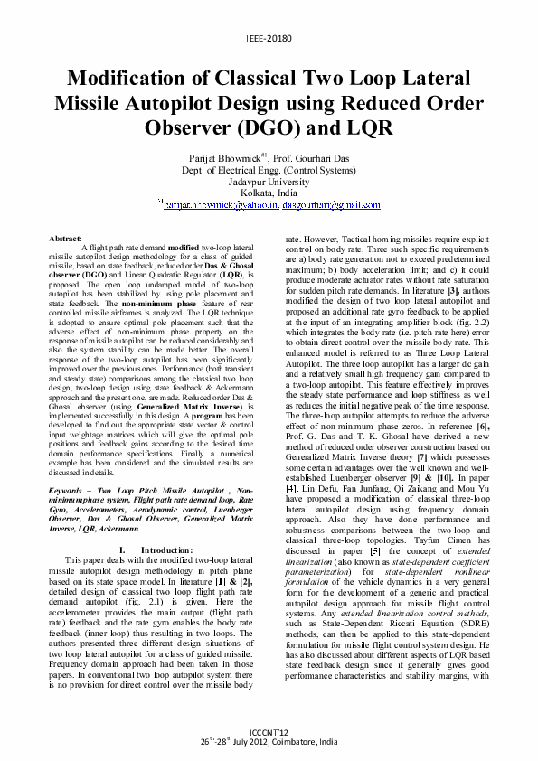 (PDF) Modification of classical two loop lateral missile autopilot ...