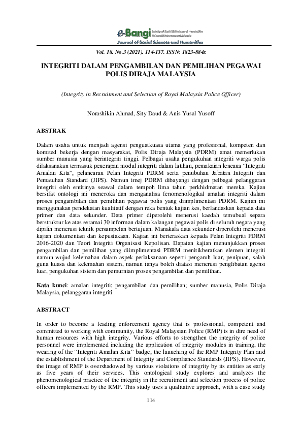 (PDF) Integriti Dalam Pengambilan Dan Pemilihan Pegawai Polis Diraja ...