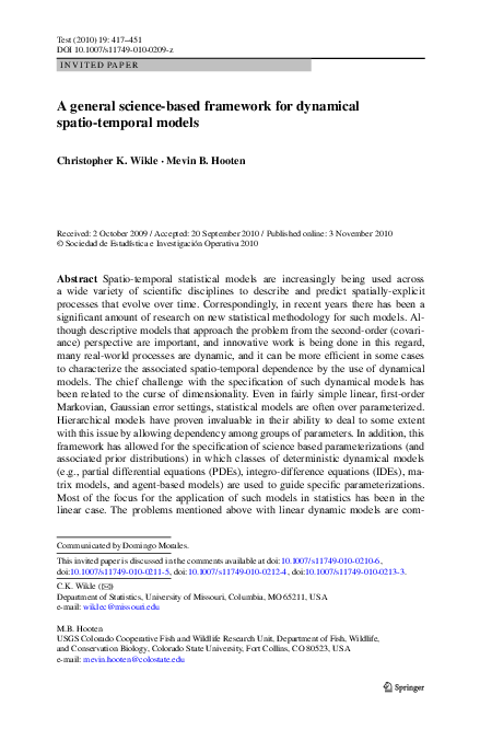 (PDF) A general science-based framework for dynamical spatio-temporal models