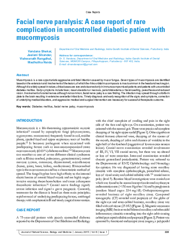 (PDF) Facial nerve paralysis: A case report of rare complication in ...
