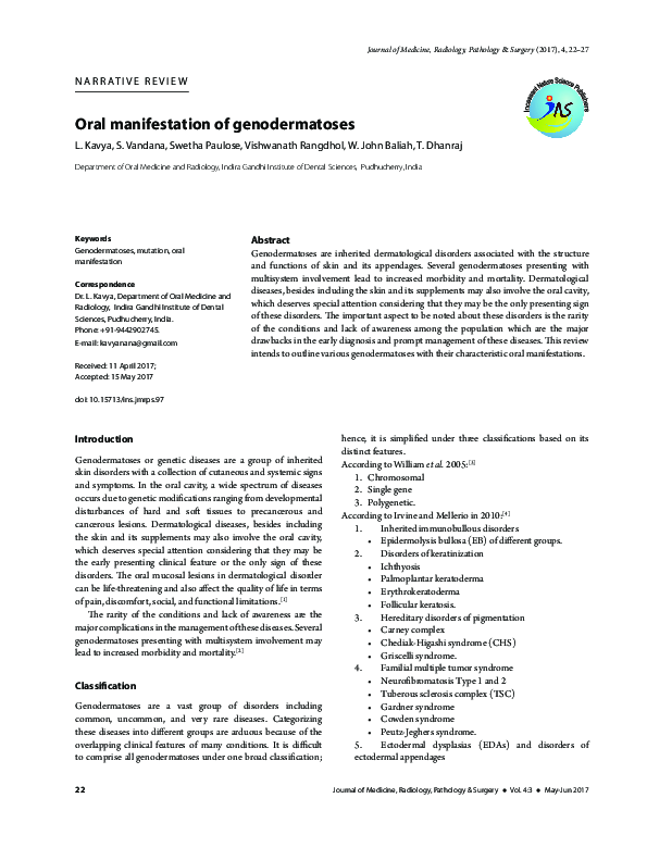 (PDF) Oral manifestation of genodermatoses