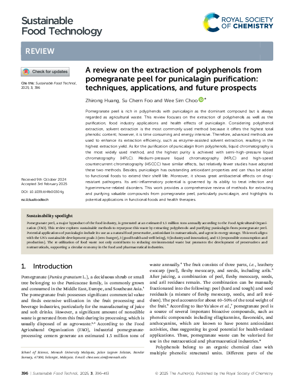 (PDF) A review on the extraction of polyphenols from pomegranate peel for punicalagin ...
