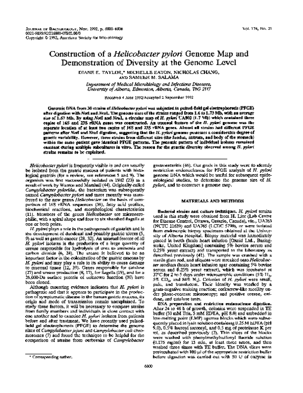 (PDF) Construction of a Helicobacter pylori genome map and ...