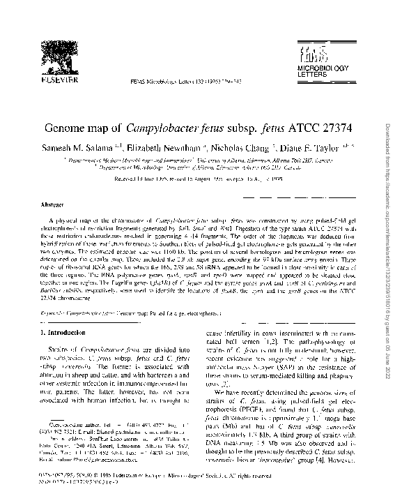 (PDF) Genome map of Campylobacter fetus subsp. fetus ATCC 27374