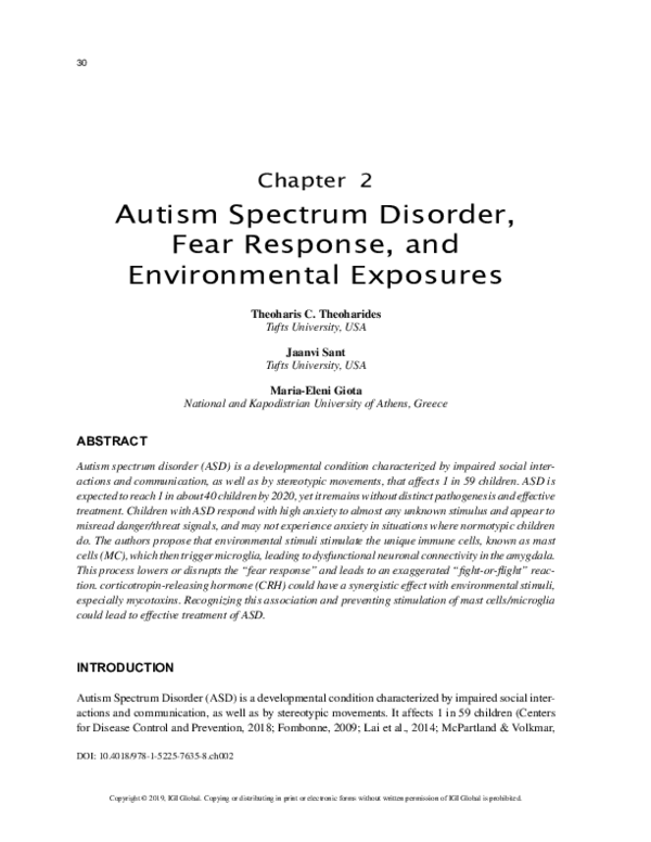 (PDF) Autism Spectrum Disorder, Fear Response, and Environmental Exposures