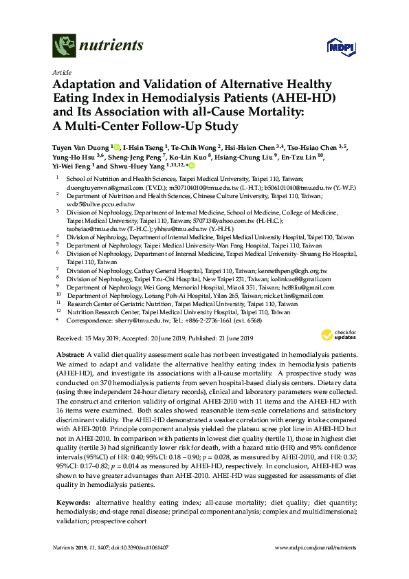 (PDF) Adaptation and Validation of Alternative Healthy Eating Index in ...