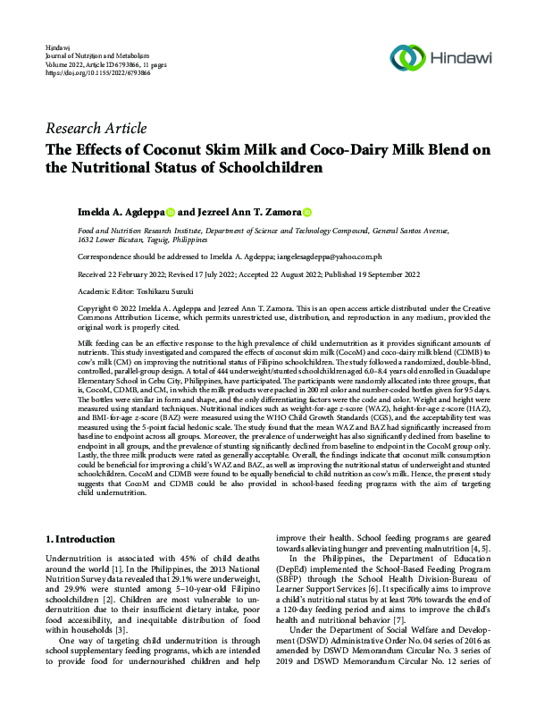(PDF) The Effects of Coconut Skim Milk and Coco-Dairy Milk Blend on the ...