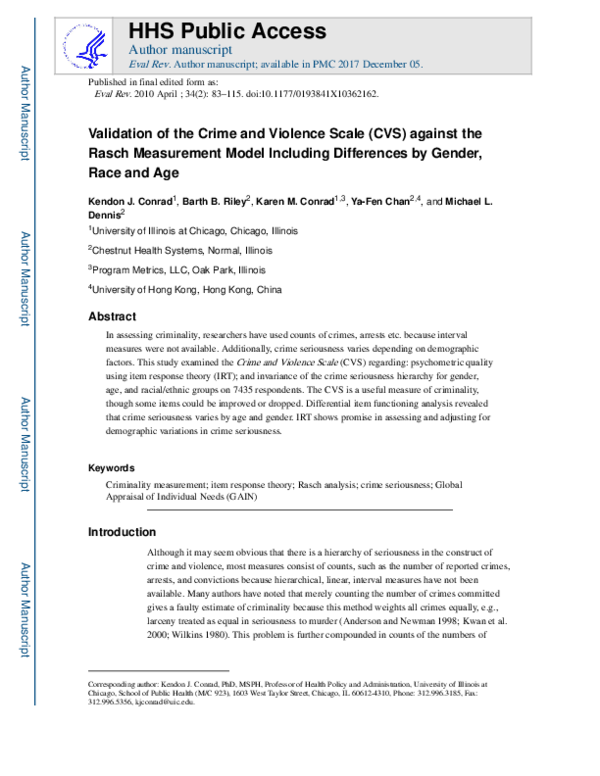 (PDF) Validation of the Crime and Violence Scale (CVS) Against the ...