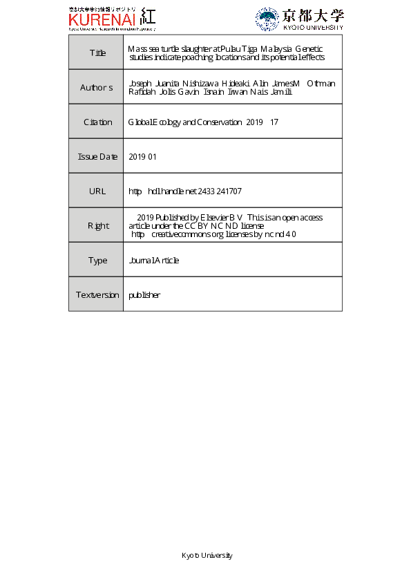 (PDF) Mass sea turtle slaughter at Pulau Tiga, Malaysia: Genetic ...