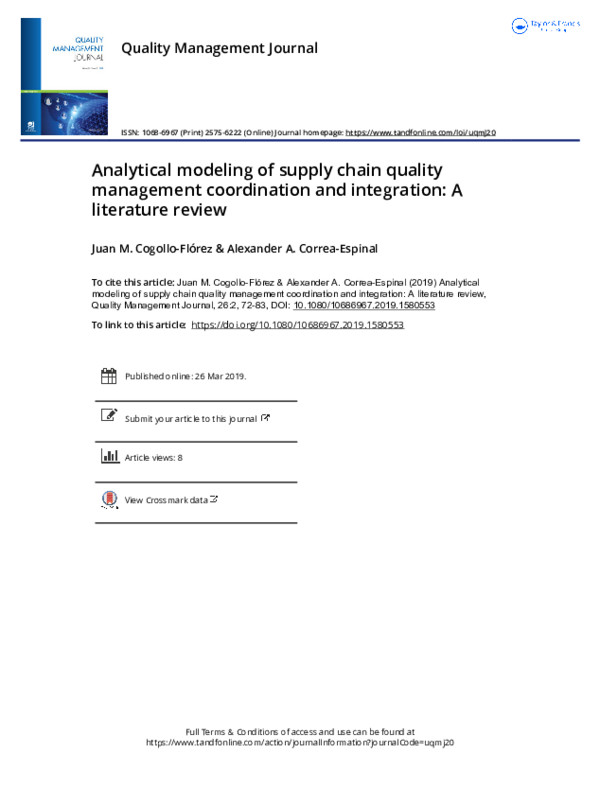 (PDF) Analytical modeling of supply chain quality management coordination and integration: A ...