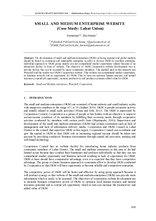 (PDF) Small and Medium Enterprise Website (Case Study: Lahat Union): Proceeding The 3rd Bandung ...