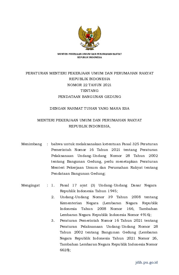 (PDF) Peraturan Menteri Pekerjaan Umum dan Perumahan Rakyat Republik Indonesia Nomor 22 Tahun ...