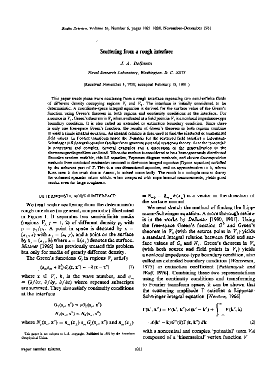 (PDF) Scattering from a rough interface