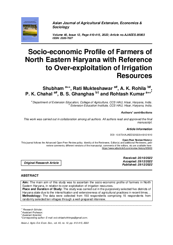 (PDF) Socio-economic Profile of Farmers of North Eastern Haryana with Reference to Over ...