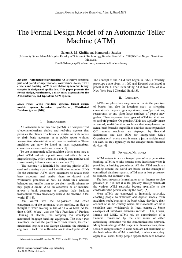 (PDF) The Formal Design Model of an Automatic Teller Machine (ATM)