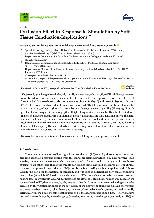 (PDF) Occlusion Effect in Response to Stimulation by Soft Tissue ...